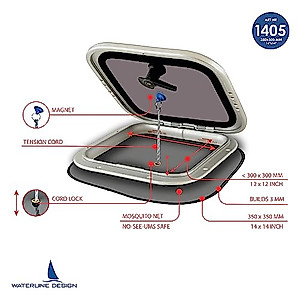 Waterline Design | Mosquito Net/Bug Screen for Boats Setup from The Inside with Magnet or Suction Cup. Bug Free Environment. for All Brands of Small hatches (1405) Hatch is not Included.