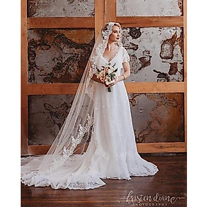 Babyonline Lace Edge Cathedral Length Wedding Bridal Veil,White