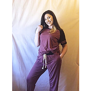 PRETTYGARDEN Women's Two Piece Outfits Jogger Sets Striped Short Sleeve Pullover and Long Pants Tracksuit Pajama Lounge Set(Wine Red,X-Large)