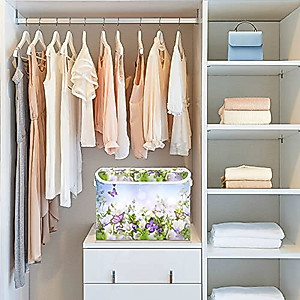 Kigai Butterfly Wildflower Storage Basket with Lids and Handles,Collapsible Storage Bins Organizer for Bedroom Organization,Office Storage,Toys,16.5x12.6x11.8 In