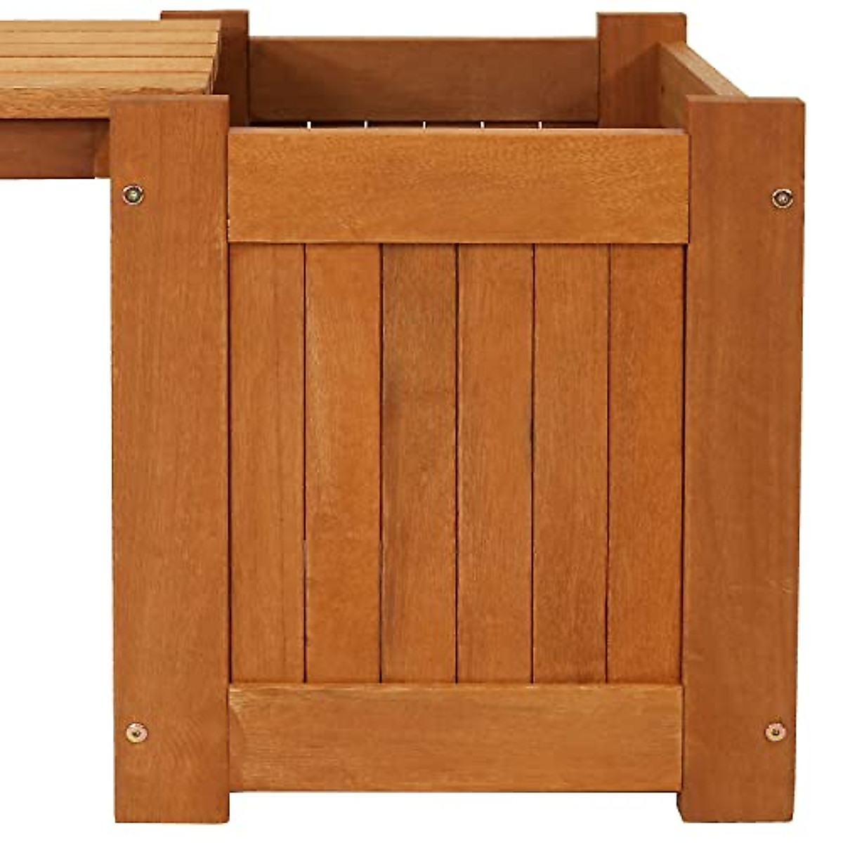Sunnydaze 68-Inch Meranti Wood Outdoor Planter Box Bench with Teak Oil Finish