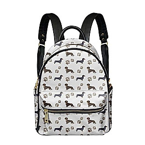 Snilety Ladies Small Shoulder Bag Mini Travel Accessories Daypack, School College Pocketbook Bags for Women, Ladies Knapsack PU Leather Soft Bag, Dachshund Image Printed White