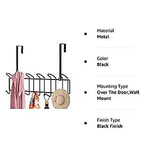 Minggoo Coat Rack Wall Mounted Hook Rack Over The Door Hook Organizer 13 Hooks, Heavy-Duty Iron Wire Black