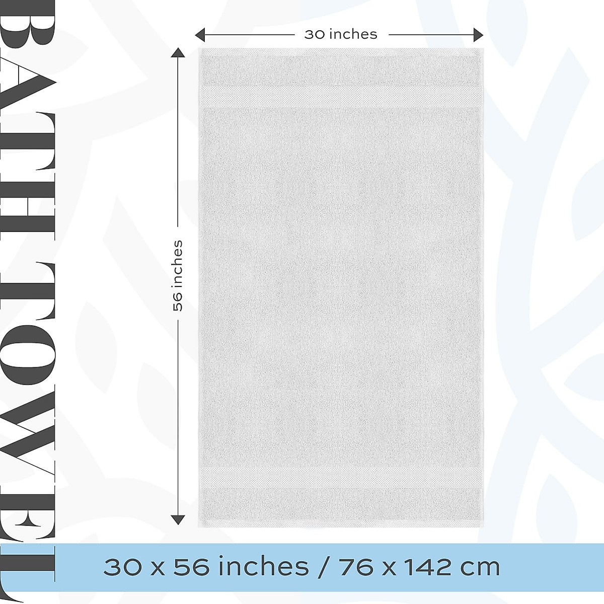 White Classic Luxury Bath Towels Large - Cotton Hotel spa Bathroom Towel |30x56 | 4 Pack | Silver