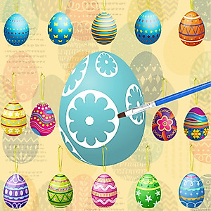 Luclay White Easter Eggs Painting Kit - 50 Pcs Paintable White Blank Easter Eggs Ornaments Bulk Decoration for Craft Hanging Plastic Eggs with Rope for Easter Egg Hunts, Basket Stuffers Fillers