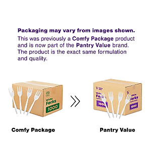 Pantry Value [1000 Count] Lightweight White Plastic Forks - Disposable Cutlery for Parties, Events, and Dinner (Formerly Comfy Package)