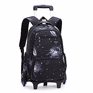 ETAISHOW Boys Girls Rolling Backpack Primary Schoolbag Galaxy-Print Kids Luggage Wheeled Rucksack with 6 Wheels