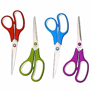 CCR Scissors 8 Inch Soft Comfort-Grip Handles Sharp Blades, 4-Pack
