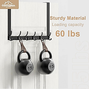 HOMOTEK Over The Door Hooks Longer, Heavy Duty Over Door Rack for Bathroom, Door Hanger Coat Holder with 12 Hooks for Hanging Clothes, Towels and Hat, 11" Bracket, Fits 1-3/4" Thick Door, Black