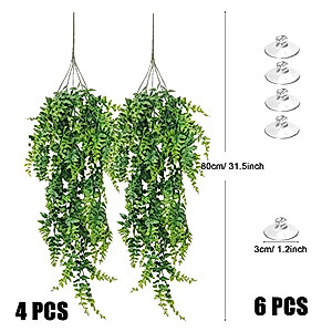 Allazone 4 Pack Reptile Plants Hanging Fake Vines, Artificial Leaves Climbing Terrarium Plant with Suction Cup for Bearded Dragons Lizards Geckos Snake Pets Hermit Crab and Tank Habitat Decorations