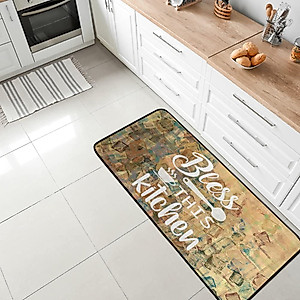 Kitchen Mat Non-Slip Kitchen Rug Bless This Kitchen Artistic Sketch Kitchen Doormat Runner Rug for Home Decor，39 x 20 Inch