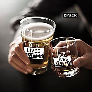 Vivimee Old Lives Matter Beer Glasses & Whiskey Scotch Glasses, Funny Retirement or Birthday Gifts for Dad, Grandpa, Old Man, or Senior Citizen, Gift for Men, Gag Gifts for Men, Mens Gifts