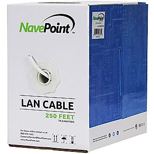 NavePoint CAT6 Ethernet Cable - CCA Bulk CAT6 Cable 250ft Ethernet Cable, 550MHz, 23AWG 4 Pair, Unshielded Twisted Pair (UTP), Solid White