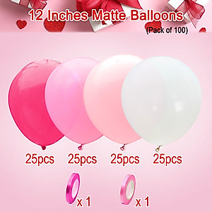 YGYXMY Pink Party Balloons - 100pcs 12inch Hot Pink, Pink, Light Pink and White Balloons for Barbie Party Baby Shower Birthday Valentines Day Decorations