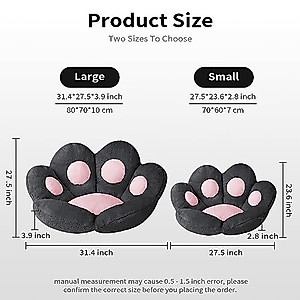 Ditucu Cat Paw Cushion Kawaii Chair Cushions 31.4 x 27.5 inch Cute Stuff Seat Pad Comfy Lazy Sofa Office Floor Pillow for Gaming Chairs Room Decor Black