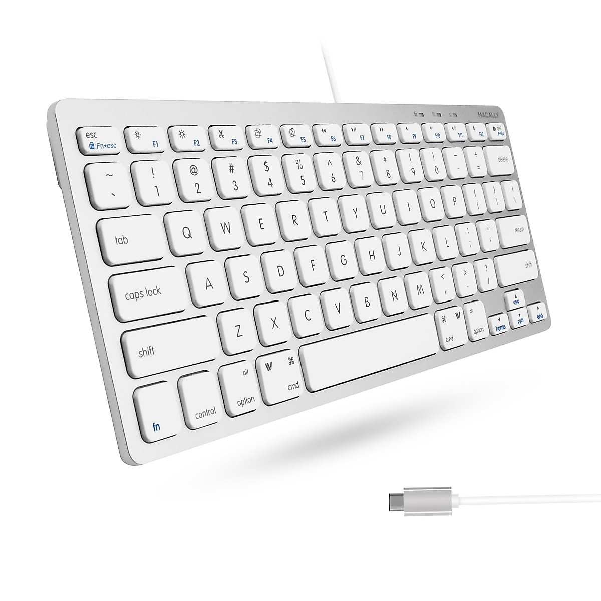 Macally Small USB C Keyboard - Plug & Play Compatible Wired Apple Keyboard for Mac Mini, MacBook Pro/Air, iMac, iPad, Windows, Chromebook with USBC Port - Compact & Mini USB Type C Keyboard - Silver