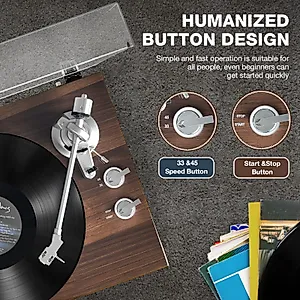 Turntables Belt-Drive Record Player with Wireless Output Connectivity, Vinyl Player Support 33&45 RPM Speed Phono Line USB Digital to PC Recording with Advanced Magnetic Cartridge&Counterweight