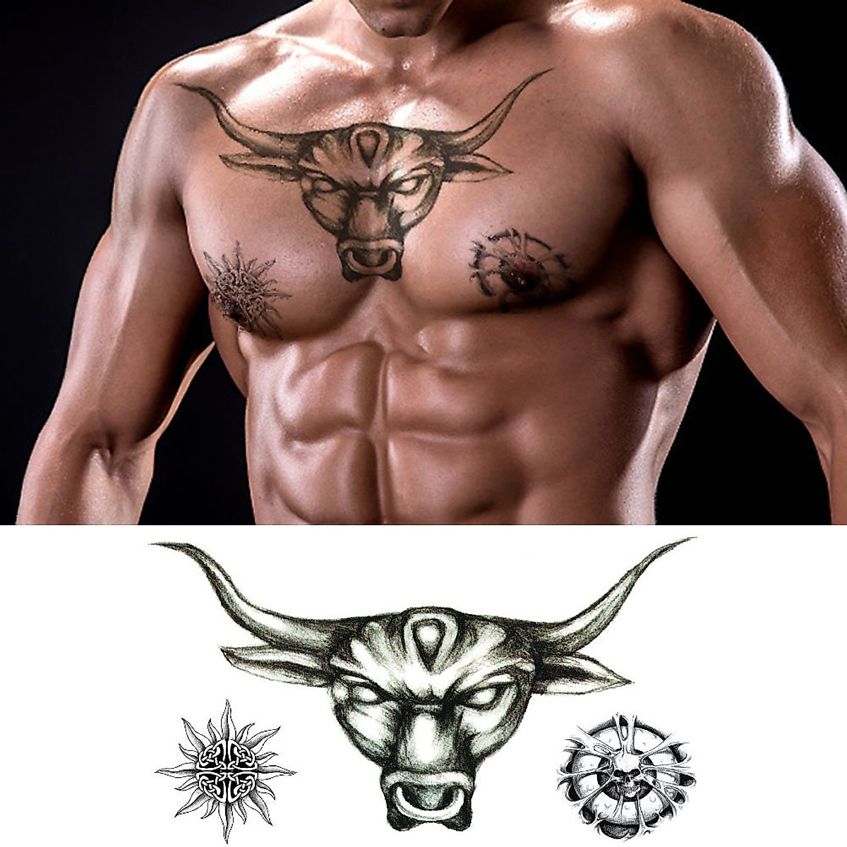 Large Tattoos Fake Temporary Body Art Stickers for Men Women Teens, VIWIEU 3D Realistic Girls Chest Temporary Tattoos, 5 Sheets, Water Transfer Body Tattoos