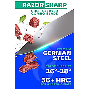 Dalstrong Chef & Cleaver Knife - 8 inch - The Crixus - Gladiator Series Elite - German HC Steel - Hybrid Razor Sharp Kitchen Knife - Black G10 Handle - Sheath Included - Chef Knife - NSF Certified