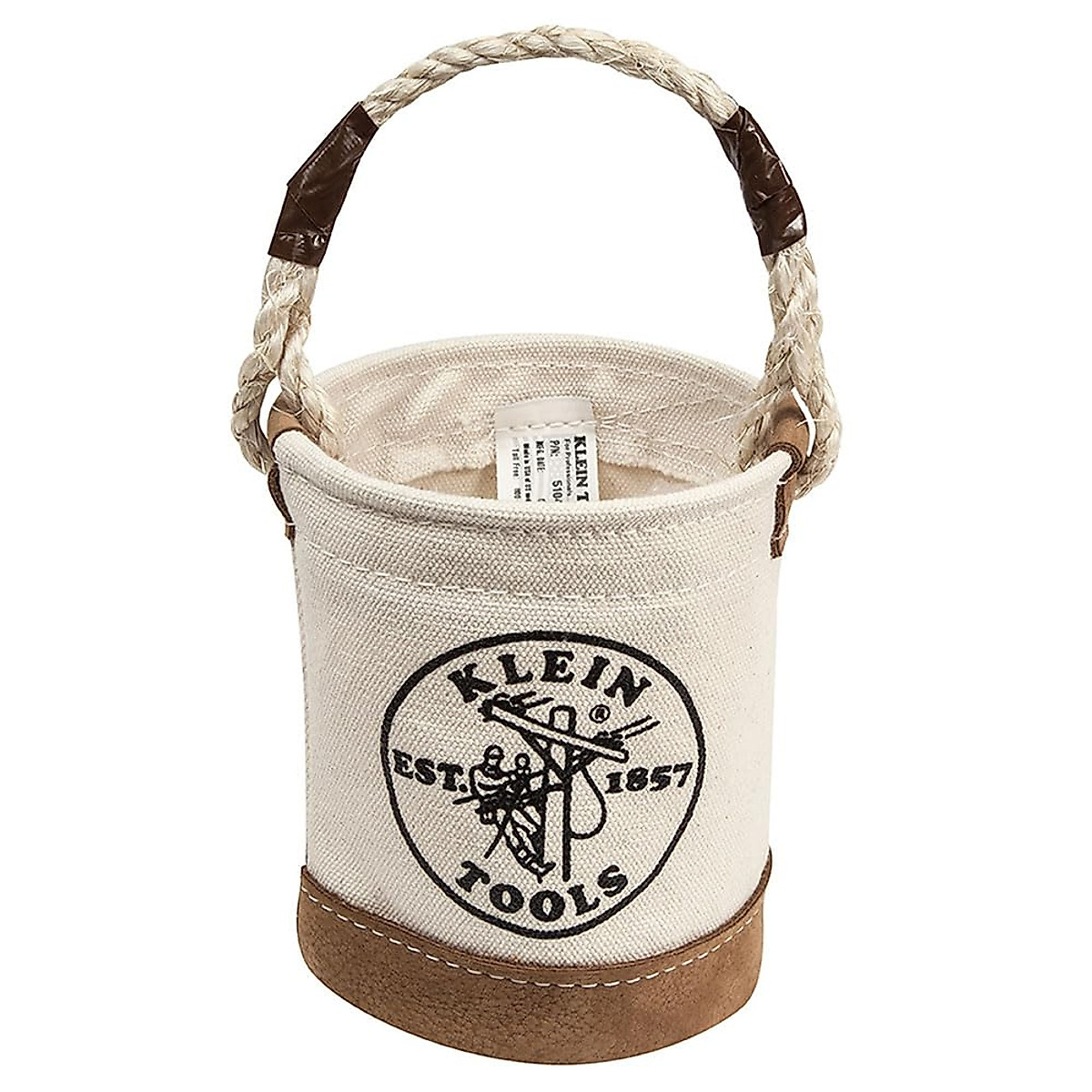 Klein Tools 5104MINI Mini Tool Bucket, All-Purpose Tool Bucket with Leather-Bottom, Nuts and Bolt Bag with Reinforced Rope Handle, Small Utility Pouch
