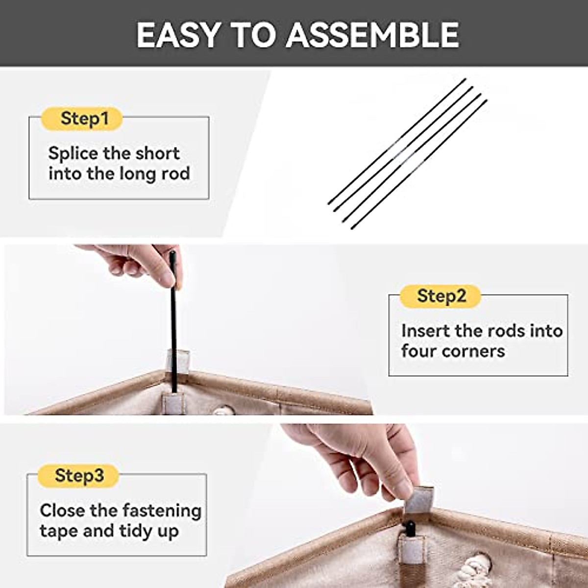 TECHMILLY 72L Large Laundry Hamper with Removable Bag, Collapsible Laundry Basket with Rope Handles, Dirty Clothes Hamper for Bedroom, Living Room, Clothes Toys Organizer, Brown