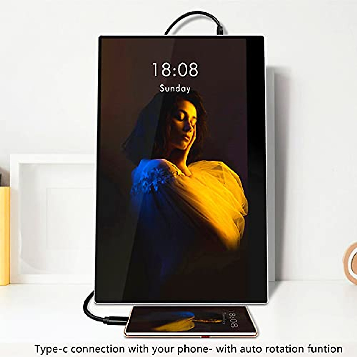 4K Portable Monitor Touchscreen Automatic Rotate 17.3 Inch UHD 3840x2160 Wireless Display Airplay Miracast Monitor for Phone HDMI USB C Monitor Vesa Mount HD Laptop Display (Battery Monitor)