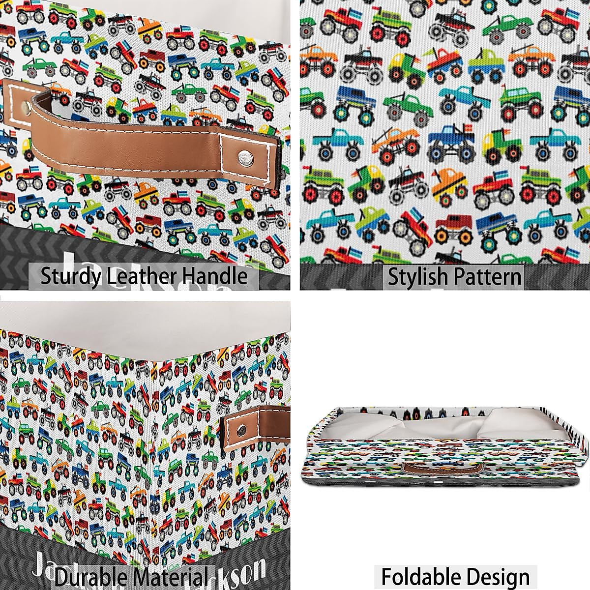 RIRIX Personalized Storage Bin, Custom Storage Baskets for Organizing with Handles, Foldable Storage Box for Closet Cloth Baskes Toy Big Truck
