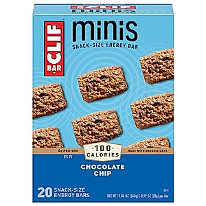 Clif Bar Minis - Chocolate Chip - Made with Organic Oats - 4g Protein - Non-GMO - Plant Based - Snack-Size Energy Bars - 0.99 oz. (20 Pack)
