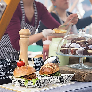 500 PCS Paper Food Boats Disposable Newspaper Paper Food Trays Black Paper Food Trays 1 Lb Serving Boat for Fries, Hot Corn Dogs, Ice Cream