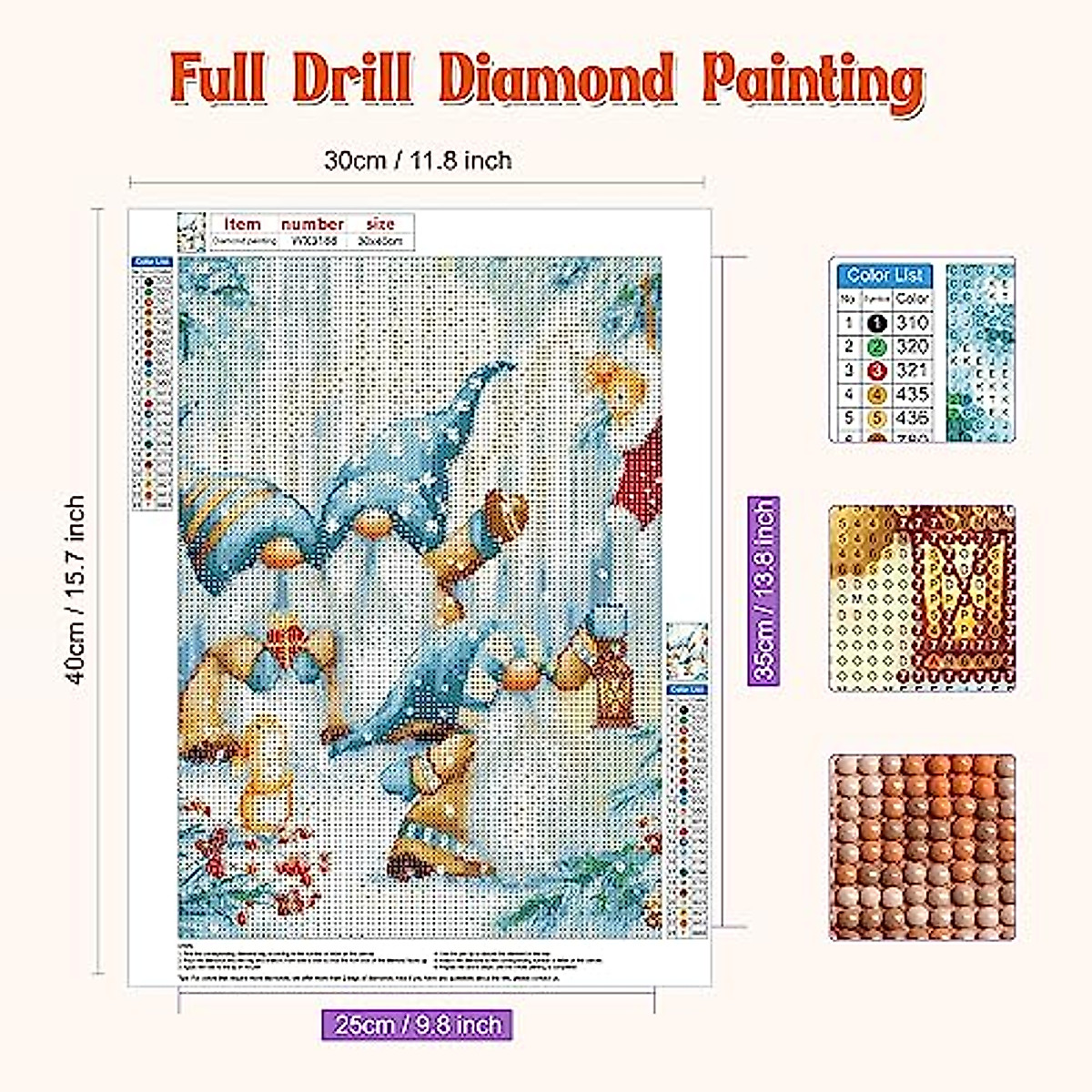 NAIMOER Christmas Diamond Art Kits for Adults, 5D Gnomes Diamond Art Kits Winter, DIY Full Drill Winter Snow Diamond Art Christmas Diamond Art for Home Decor 30x40cm