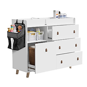 Timechee Baby Changing Table Dresser, Modern Nursery Changing Dresser Chest with 3 Drawers & 1 Shelf, Diaper Changing Pad, Storage Changing Dresser (White)