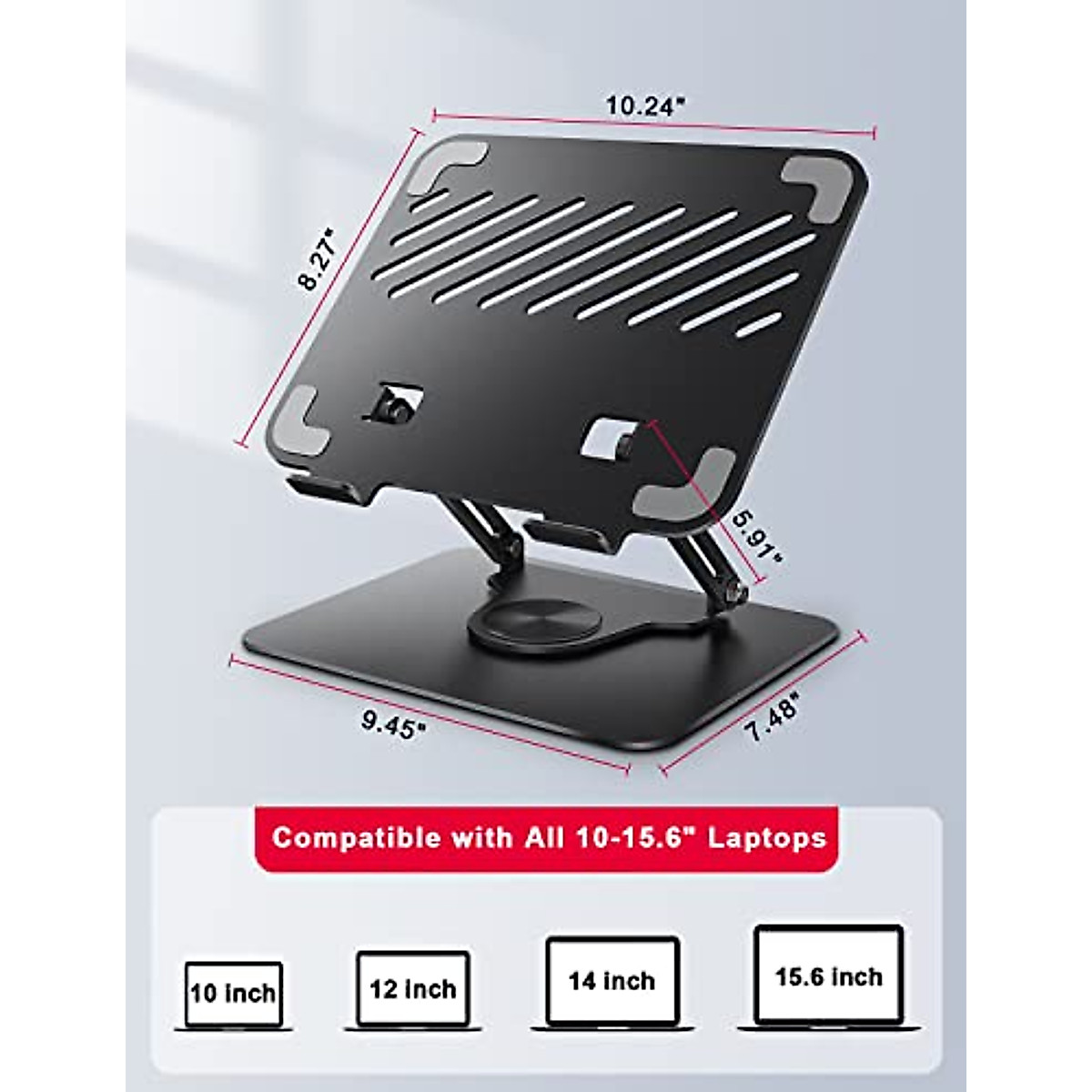 Vaydeer Adjustable Laptop Stand with 360° Free Rotation Base and Foldable Design Ergonomic Laptop Riser Fits for MacBook, Dell, HP and More 10-15.6” Laptops (Black)
