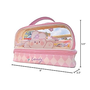 LaurelTree Kawaii Aesthetic Cute Pencil Case Bag Large Storage High Capacity Stationery with 2 Compartments Pouch Box Holder Organizer Office College School Adults Students Teens Girls Boys (Pink)…