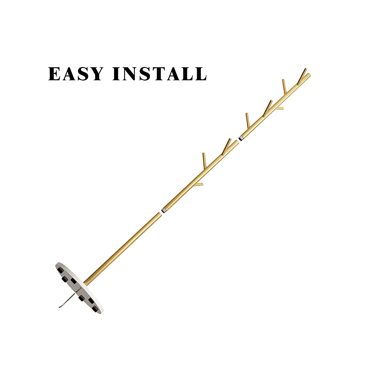 TIEOU Free-standing Coat Rack Gold, Hat Hanger Hall Tree, Metal Coat Hangers for Scarves, Backpacks, Umbrellas, Purses, Simple Coat Stand, Stylish Coat Tree with Stable Round Marble Base, 8 Coat Hooks