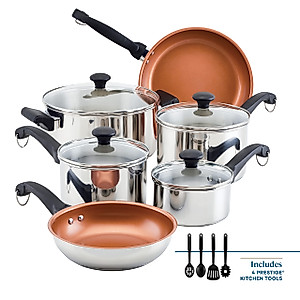 Farberware Classic Traditions Stainless Steel Cookware/Pots and Pans Set, Good for All Stovetops (Gas, Glass Top, Electric & Induction), 14 Piece - Silver