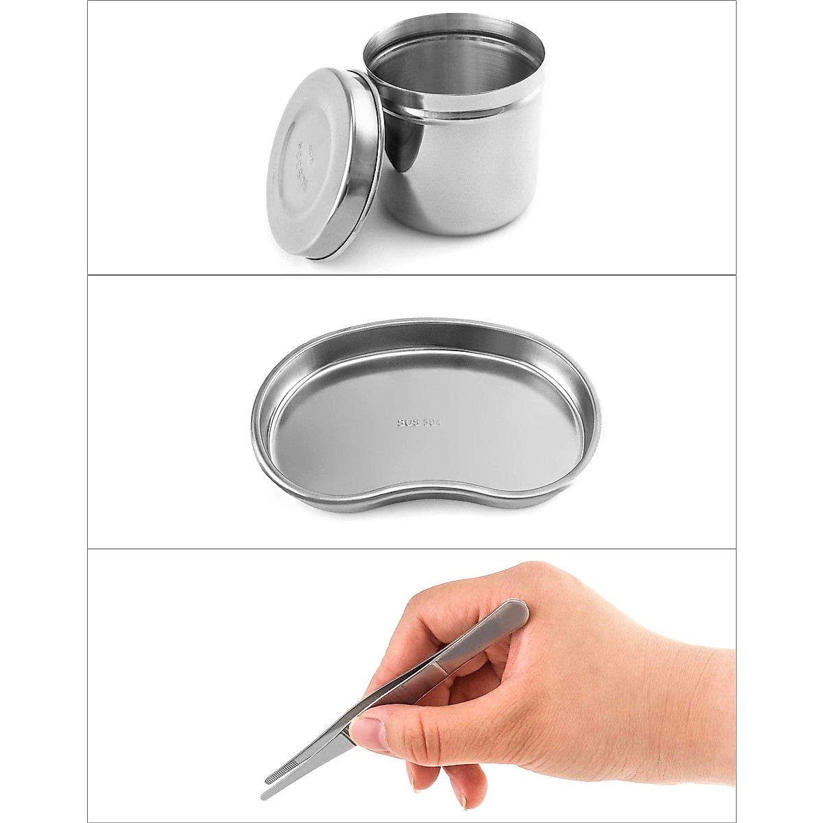 QWORK Medical Tray with Sterilizing Jar and Tweezer, Stainless Steel Sterilizer Surgical Tray, Instrument Tray