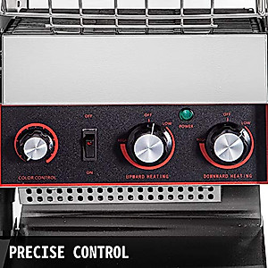 VEVOR 300 Slices/Hour Commercial Conveyor Toaster,2200W Stainless Steel Heavy Duty Industrial Toasters w/ Double Heating Tubes,Countertop Electric Restaurant Equipment for Bun Bagel Bread Baked Food