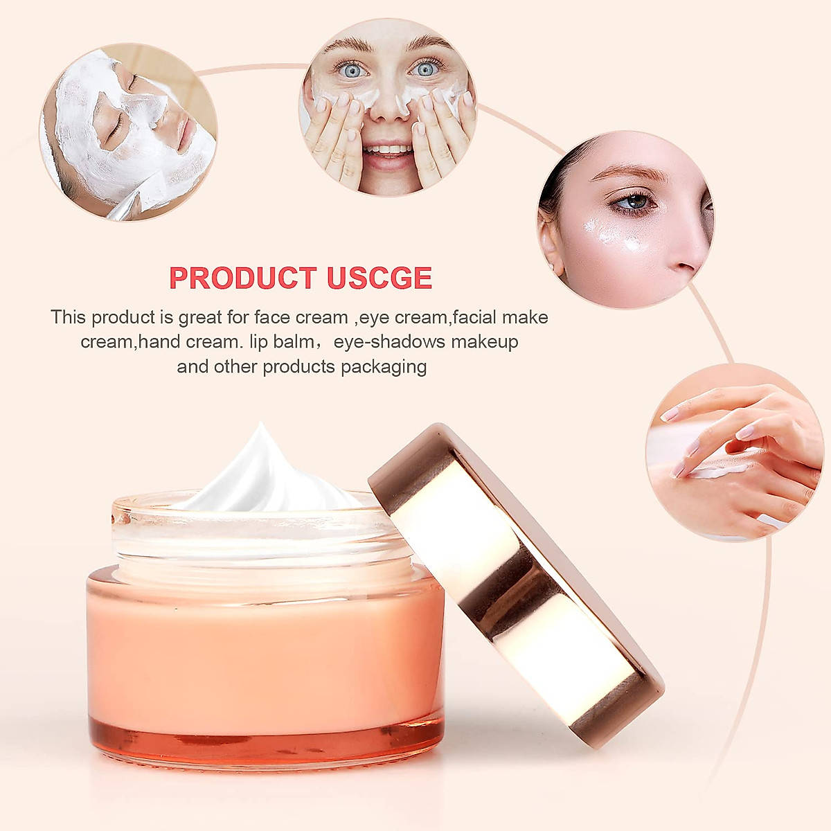 Pink Glass Cream Jar,4 Pack 1.7 oz/50g Face Lotion Jar Pot,Empty Refillable Glass Cosmetic Cream Bottle Container With Rose-Golden Cover,Inner Liners for Moisturizer,Eyeshadow,Makeup Emulsion