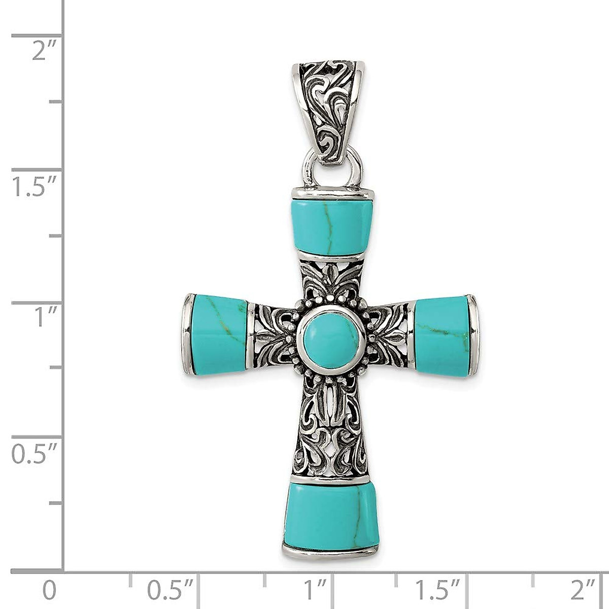 Sonia Jewels 925 Sterling Silver Synthetic Turquoise Vintage Antiqued Cross Pendant Charm