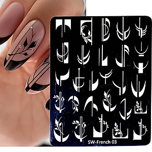 7 Sheets French Line Nails Art Stamping Plate Geometrical Wave Line Drawing Templates Flower Love Lace Stamp Mold Manicure Valentine's Day Design Decoration Nails Gel Printing Charm for Stencils Tools