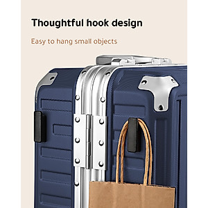 LUGGEX Carry On Luggage with Aluminum Frame, 36L Polycarbonate Zipperless Luggage with Wheels, Hard Shell Suitcase 4 Metal Corner (Navy)