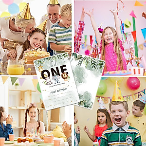 Buildinest Wild One Birthday Party Invitations with Envelopes (20-Pack), 4"x6" Safari Animals 1st Birthday Invitation Cards, Jungle Wild Animals Party Invites-B14