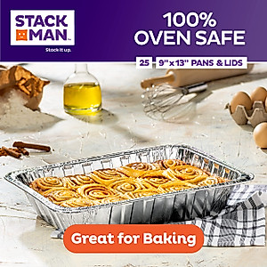 Aluminum Pans with Lids 9x13 Disposable Foil Pans [25-Sets] Heavy-Duty Baking Pans, Half-Size Deep Steam Table Pans with Foil Covers- Tin Foil Pans for Cooking, Baking, Heating, Storing, Food Prepping