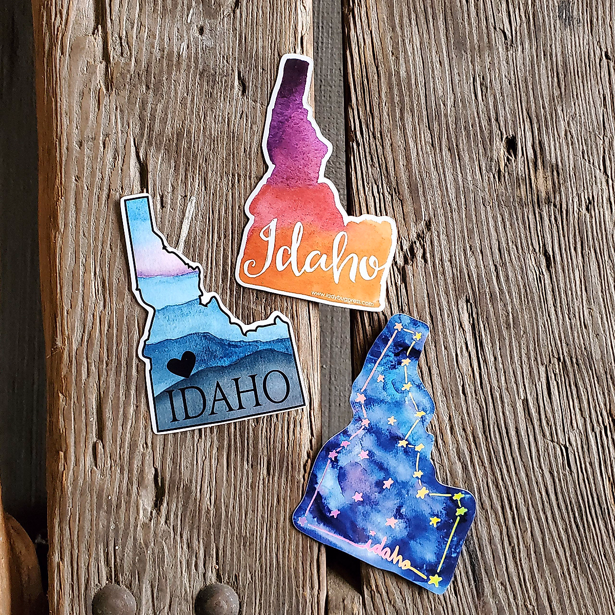 Idaho sticker bundle, 3 pack of watercolor, constellation and heart, great for laptops, water bottles, car windows!