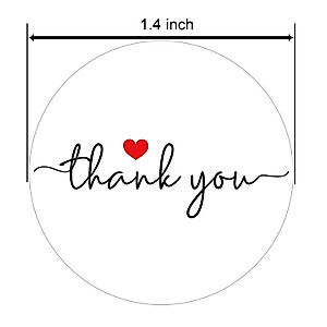 Thank You Stickers, 1.4 inches Circle Labels, 500 Modern Thank You Label Stickers with Red Heart, Wedding Thank You Stickers, Perfect for Bridal Showers, Small Business Boutique Bags.