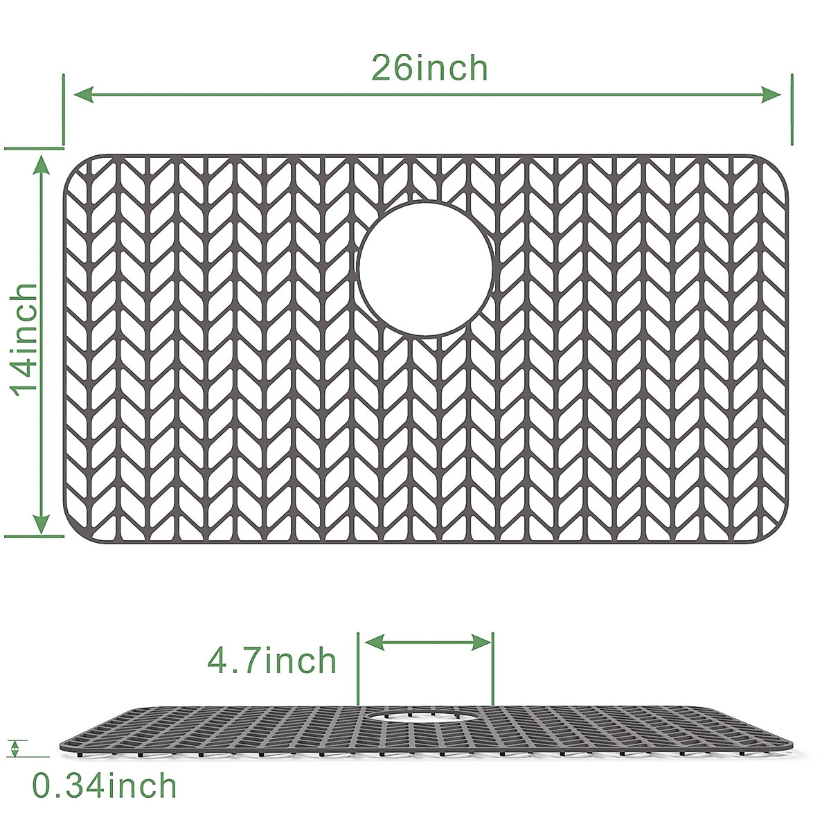 GUUKIN Sink Protectors for Kitchen Sink, 26''x 14'' Silicone Kitchen Sink Mat Grid for Bottom of Farmhouse Stainless Steel Porcelain Sink with Rear Drain (Grey)