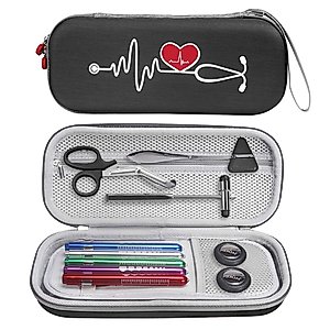 Zaracle Hard Stethoscope Travel Carrying Case for 3M Classic III,Lightweight II S.E,MDF Acoustica Deluxe Stethascopes and More - Extra Room for Accessories (Black)