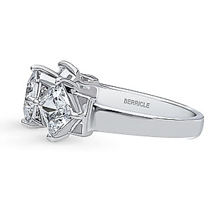 BERRICLE Sterling Silver 3-Stone Princess Cut Cubic Zirconia CZ Statement Art Deco Fashion Ring for Women, Rhodium Plated Size 8