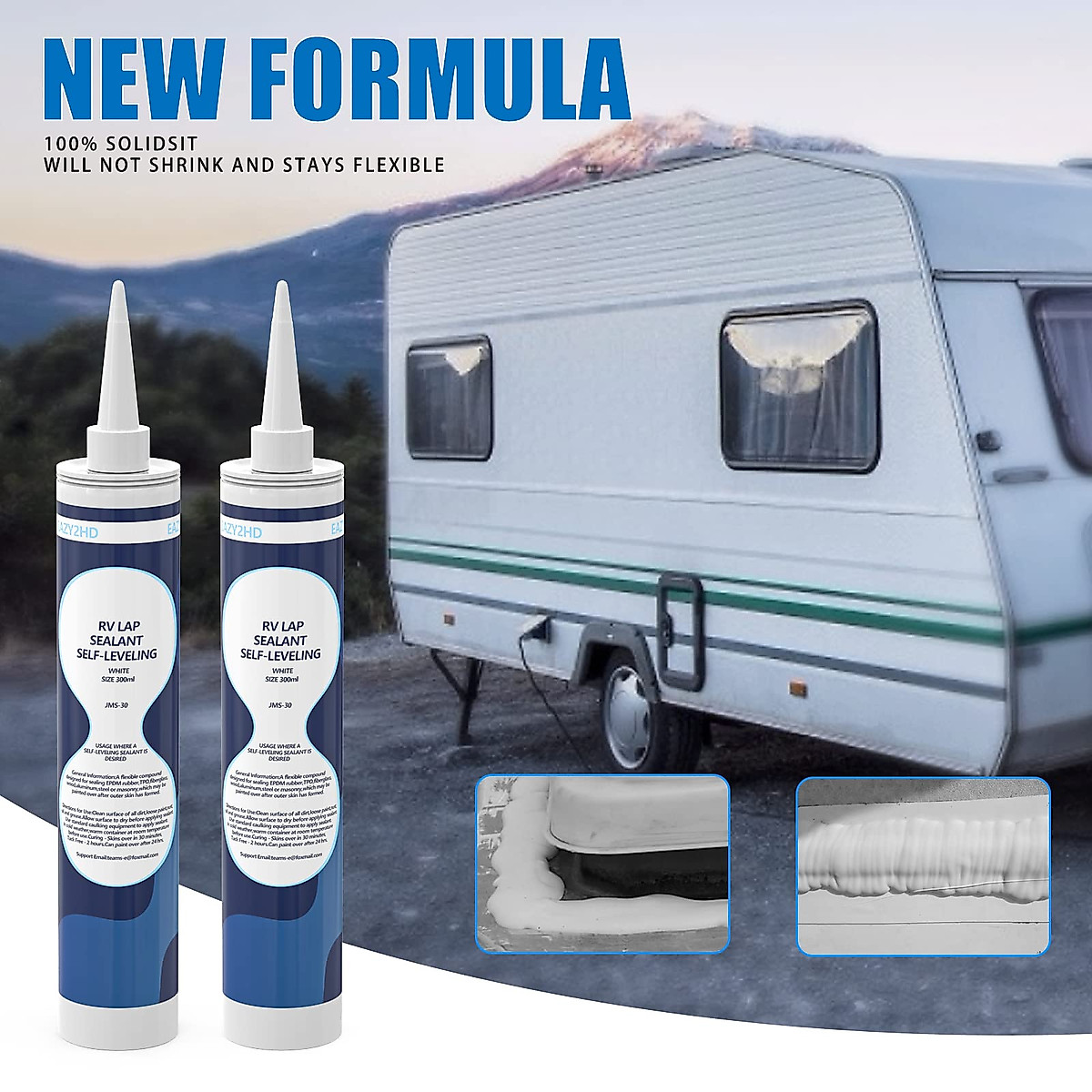 Eazy2hD 2 Pack RV Self Leveling Lap Sealant for RV Roofs,RV Roof Sealant,Camper Caulking, Camper Sealer for Rubber Roof EPDM,White