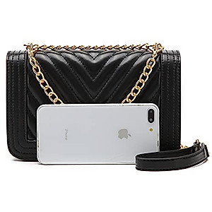 lola mae Crossbody Bags for Women Fashion Quilted Shoulder purse with Convertible Chain Strap Classic Satchel Handbag (Black-LM715)